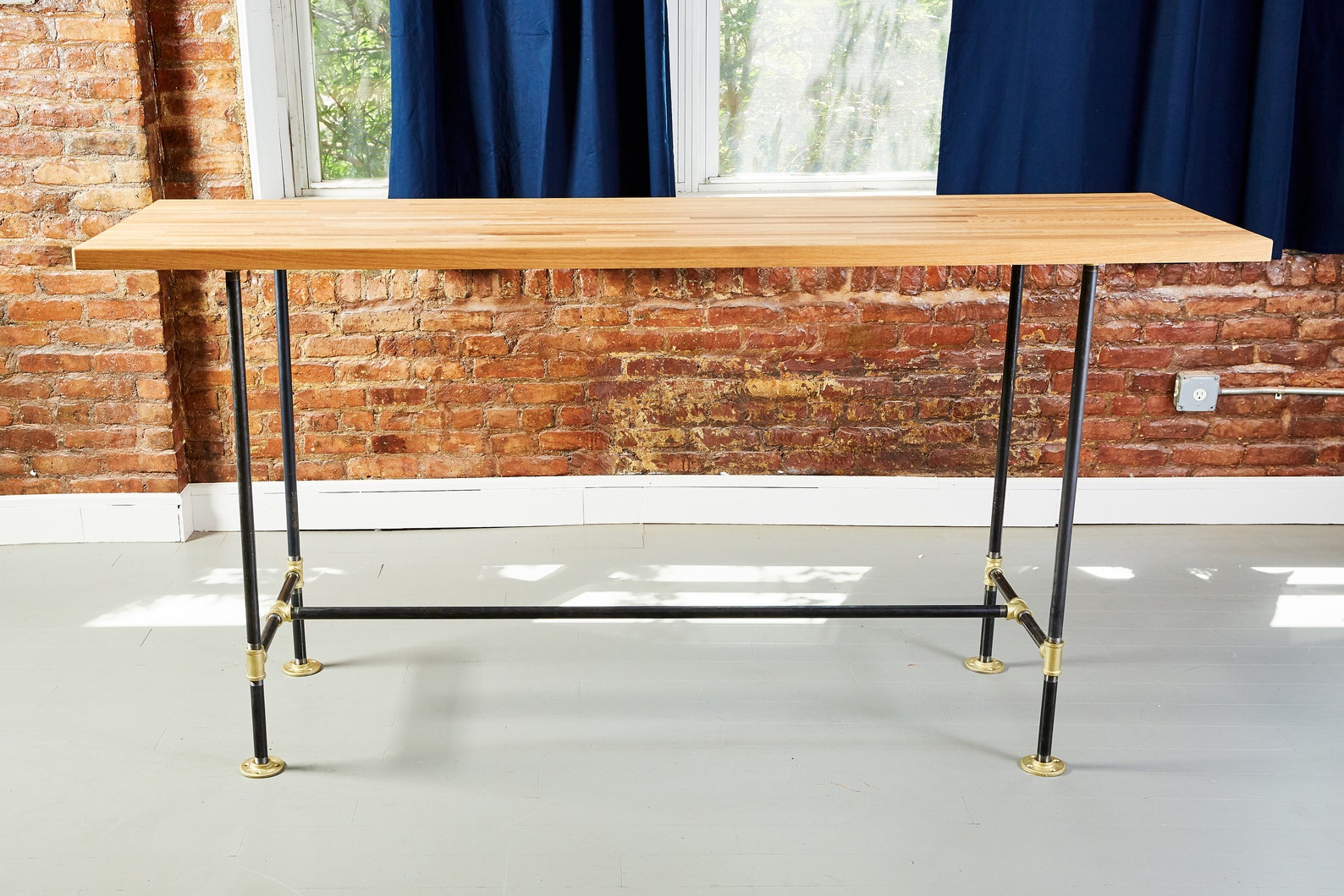Butcher Block Standing Desk Black Pipe and Brass - Etsy