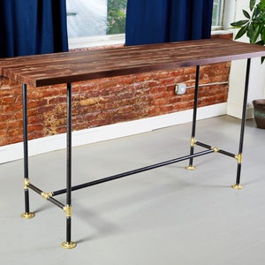 Butcher Block Standing Desk Black Pipe and Brass - Etsy