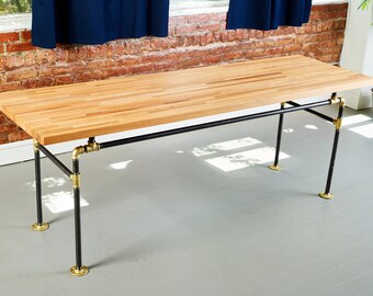 Butcher Block Standing Desk Black Pipe and Brass - Etsy