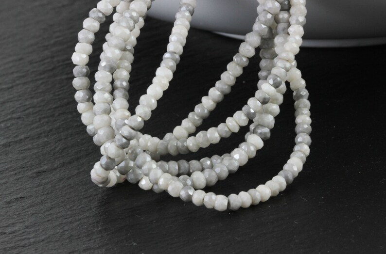 Grey Silverite Faceted Rondelles Gemstones, AB Coated, 2.9mm to 3.5mm ...