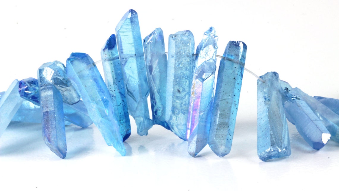 Titanium Quartz Beads, Metallic Blue, Crystal Points, Stick Beads ...