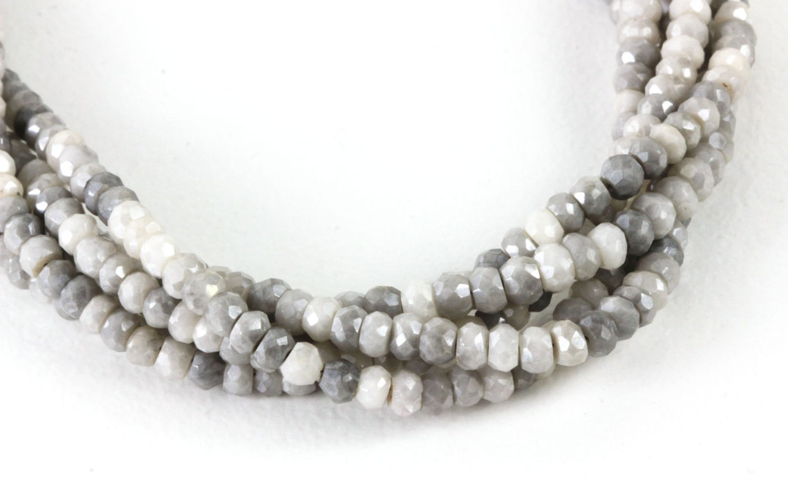 Grey Silverite Faceted Rondelles Gemstones, AB Coated, 2.9mm to 3.5mm ...