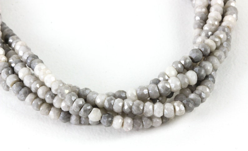 Grey Silverite Faceted Rondelles Gemstones, AB Coated, 2.9mm to 3.5mm ...