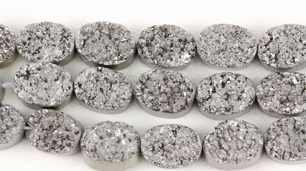 Silver Druzy Quartz Beads, Set of 2 or 4 Stones, 8.6mmx10.7mm Metallic ...