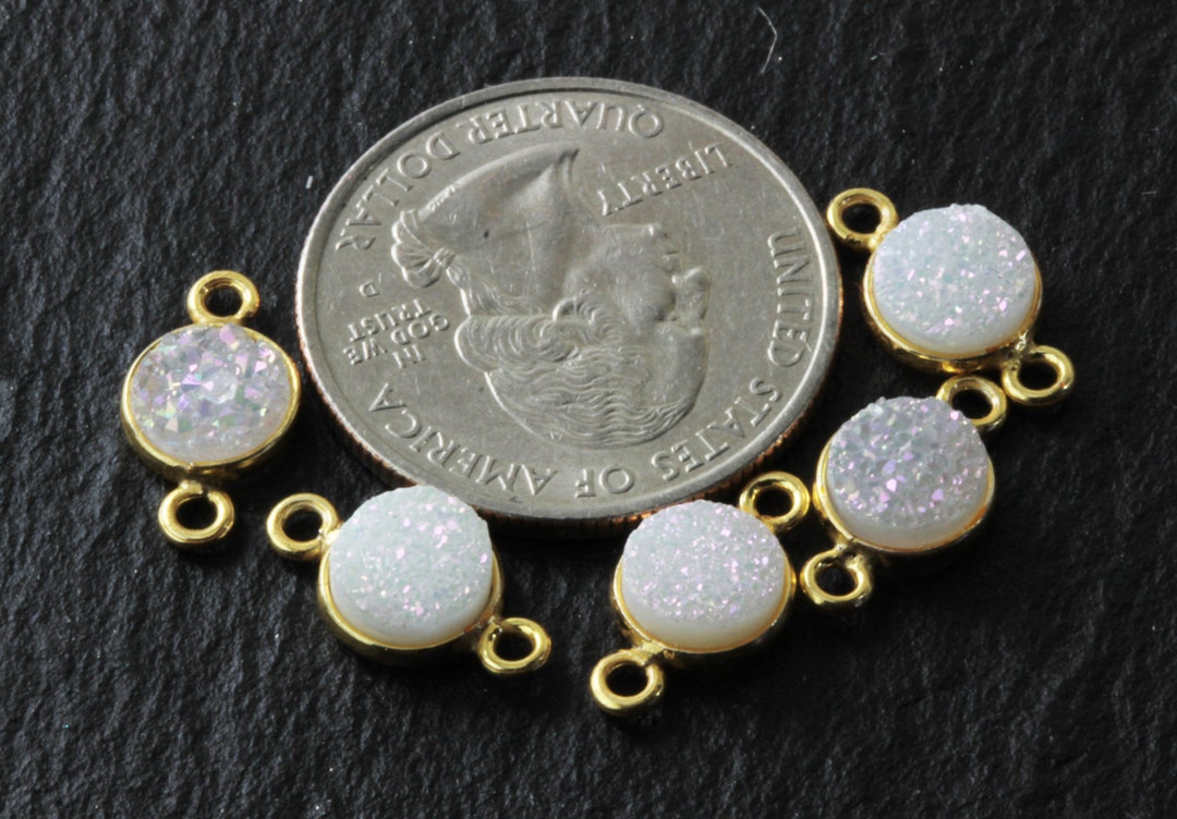 White Druzy Round Connector, Your Choice of One, Pair or Four, 8mm ...
