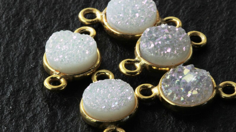 White Druzy Round Connector, Your Choice of One, Pair or Four, 8mm ...