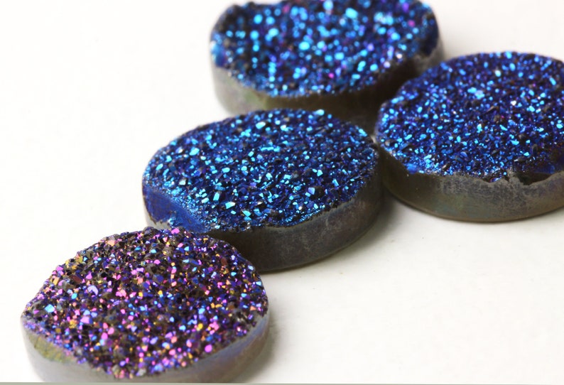 Druzy Cabochon No Hole Titanium Agate Blue Druzy Gemstone - Etsy