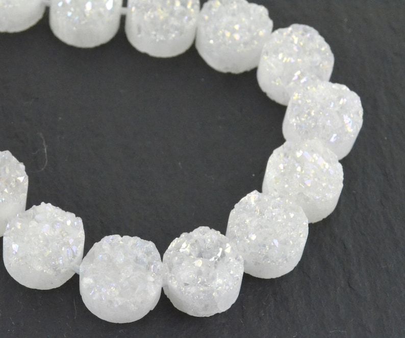 White Druzy Quartz Beads, Set of 2 or 4, 12mm Metallic Gemstone ...