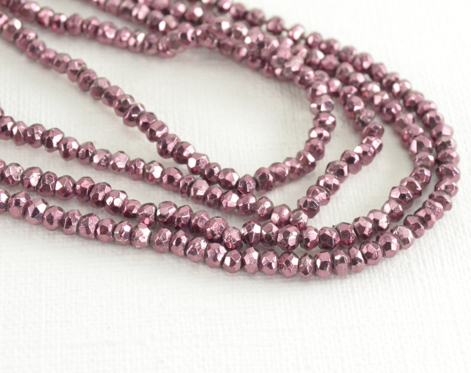 Pyrite Rondelles Dark Rose Pink Coated 3mm Quarter, Half or Full Strand ...