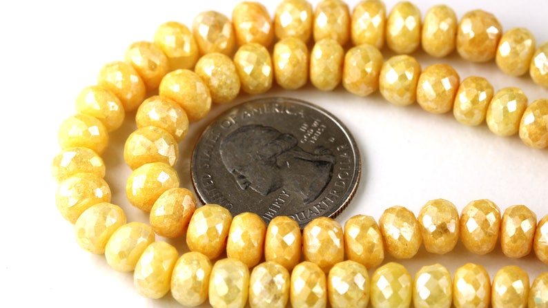 Quartz Rondelles 6.8mm to 7.8mm Yellow AB Coated Faceted Gemstone ...