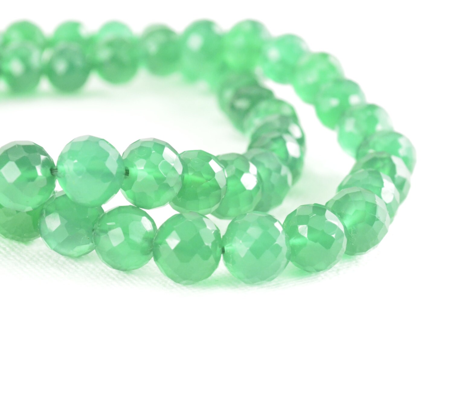 Green Onyx Beads, Faceted Round Beads, 7mm, 4 Inches, Ball Beads ...