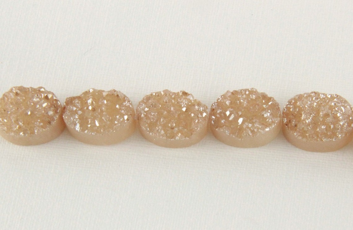 Peach Druzy Quartz Beads, ONE or PAIR, or Four 10.5mm X 14.5mm Metallic ...