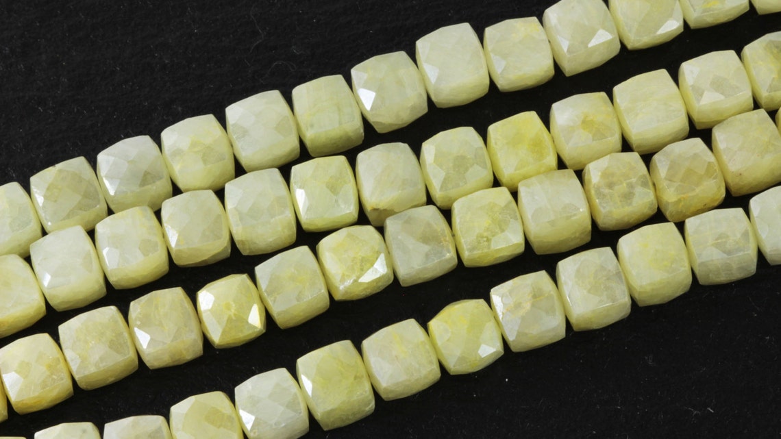 Yellow Silverite 3-D Cubed Gemstones, AB Coated, 8mm to 8.5mm 3-D Cubed ...