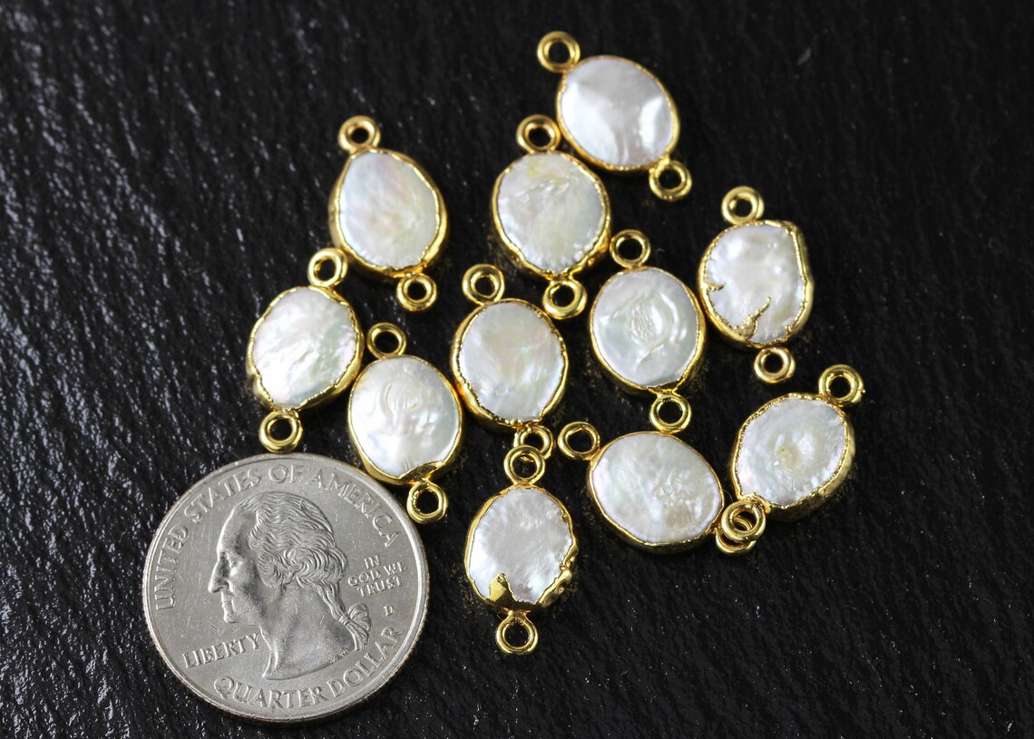 Freshwater Pearl Connectors Gold Electroplated ONE Free Form | Etsy