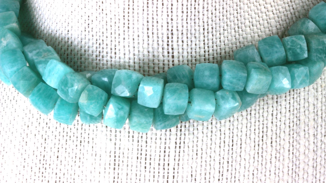 Amazonite Cube Beads Faceted Amazonite Pastel Mint Green 6mm to 7.5mm ...