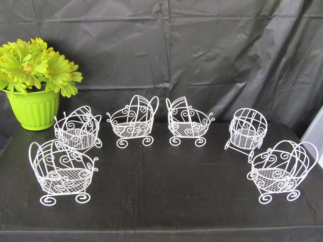 Set of 6 Mini Wire Baby Carriages Great for Baby Shower Decorations ...