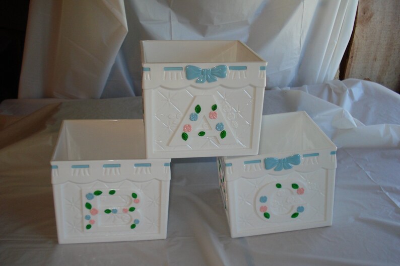 5 Blue ABC Block Centerpiece or Favor for Baby Shower | Etsy