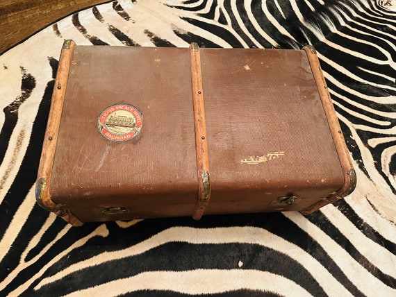 Antique Travel Trunk Wooden Brass European - Gem