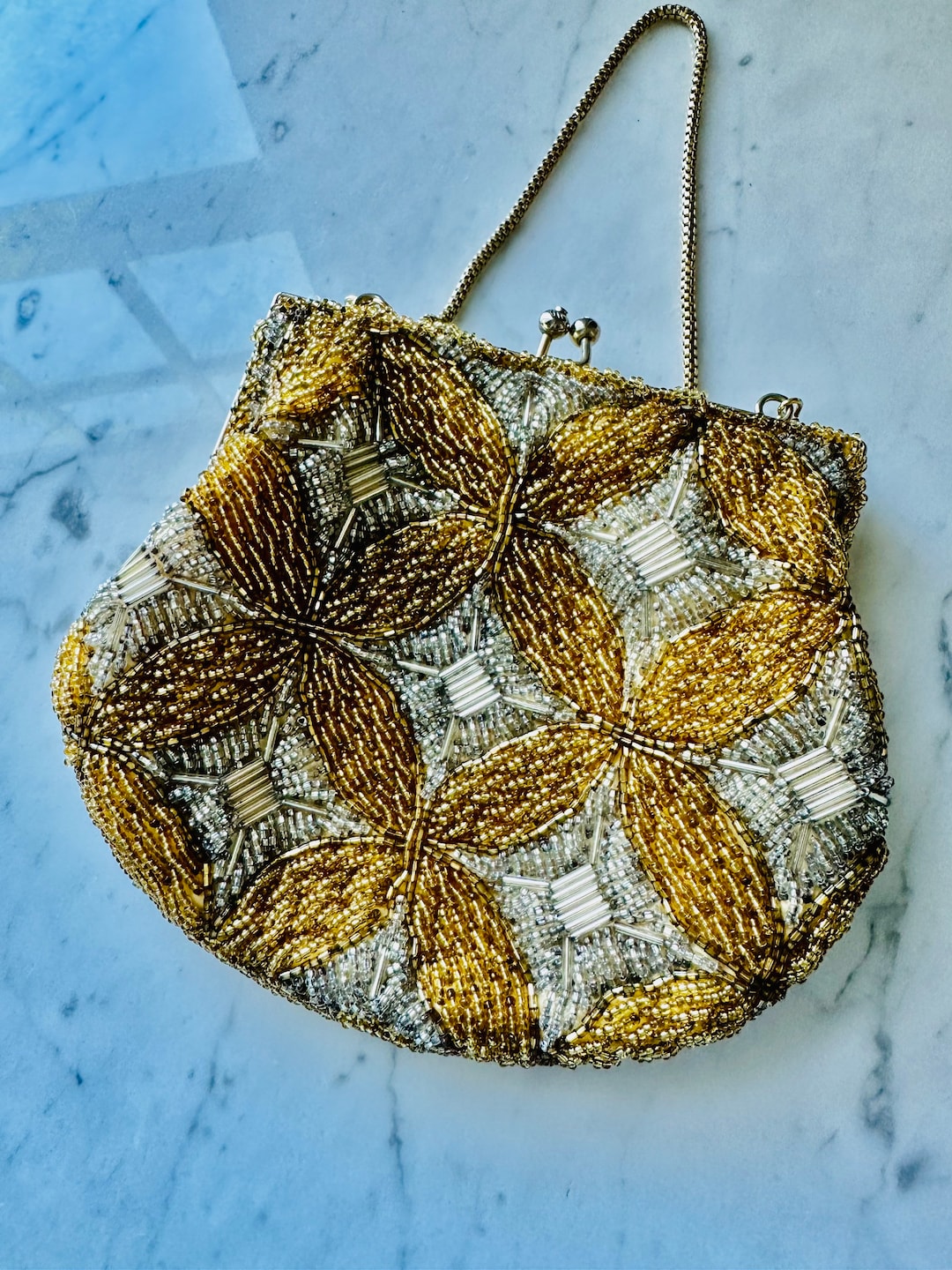 Gold and Silver Hand Beaded Purse - Etsy