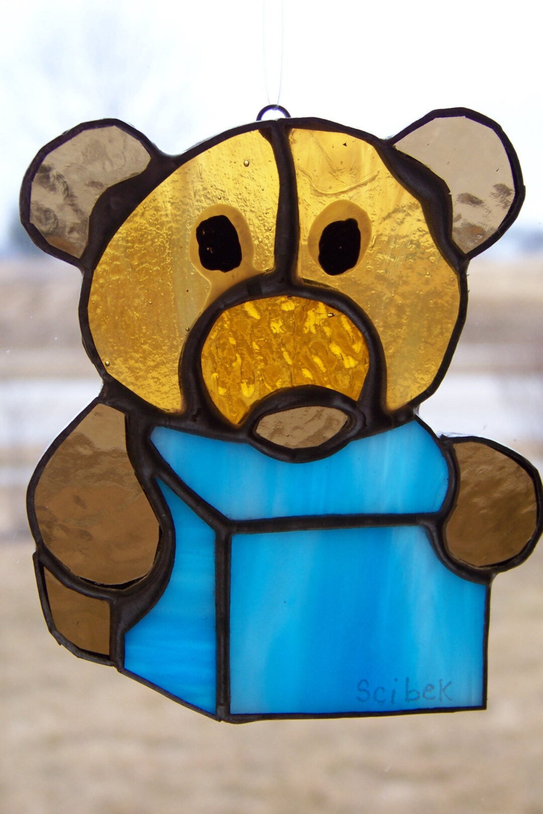 Stained Glass Teddy Bear Holding Gift - Etsy
