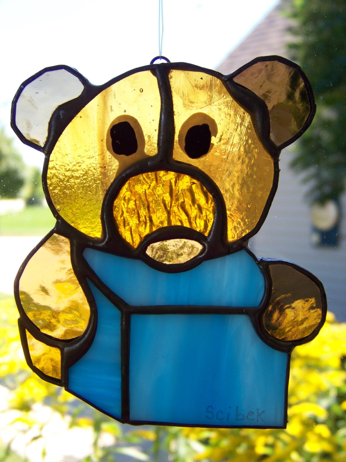Stained Glass Teddy Bear Holding Gift - Etsy