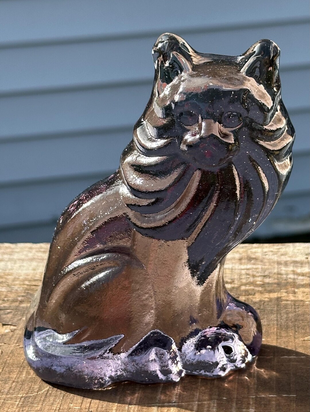 Smokey Purple Glass Cat Figure Huge - Etsy