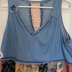 Large, Denim Upper, Empire, Tunic or Dress, Patchwork Skirt, Upcycled ...