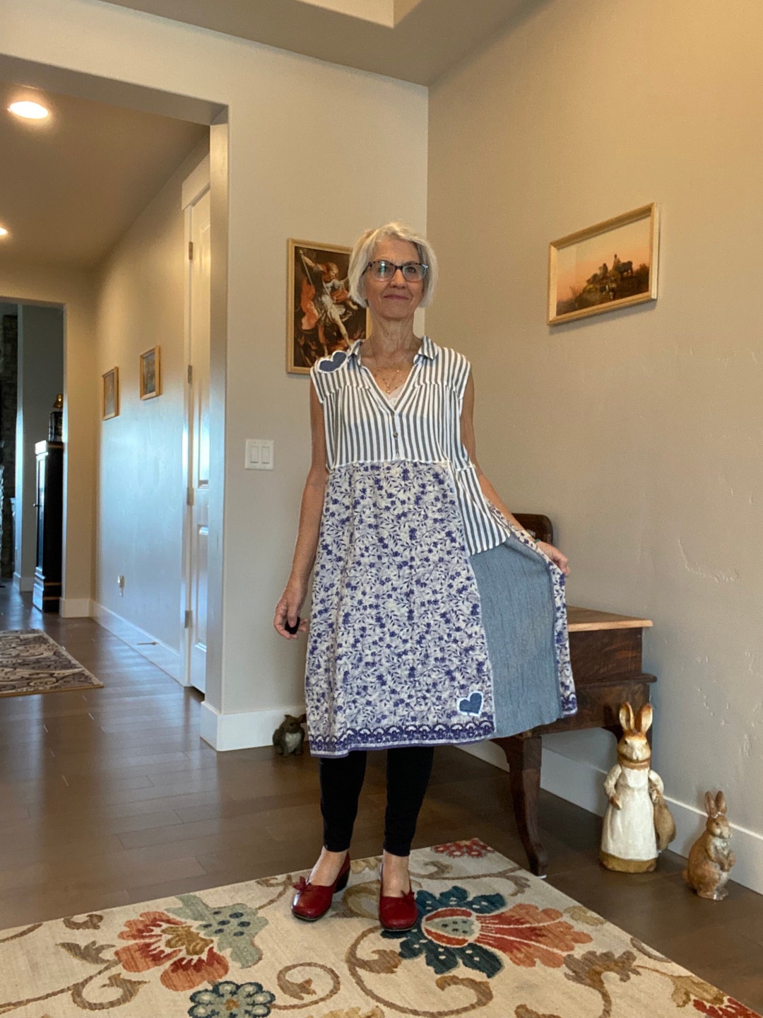 XL. Blue Cranberry Patchwork Dress, Upcycled Dress, Denim, up to XL ...