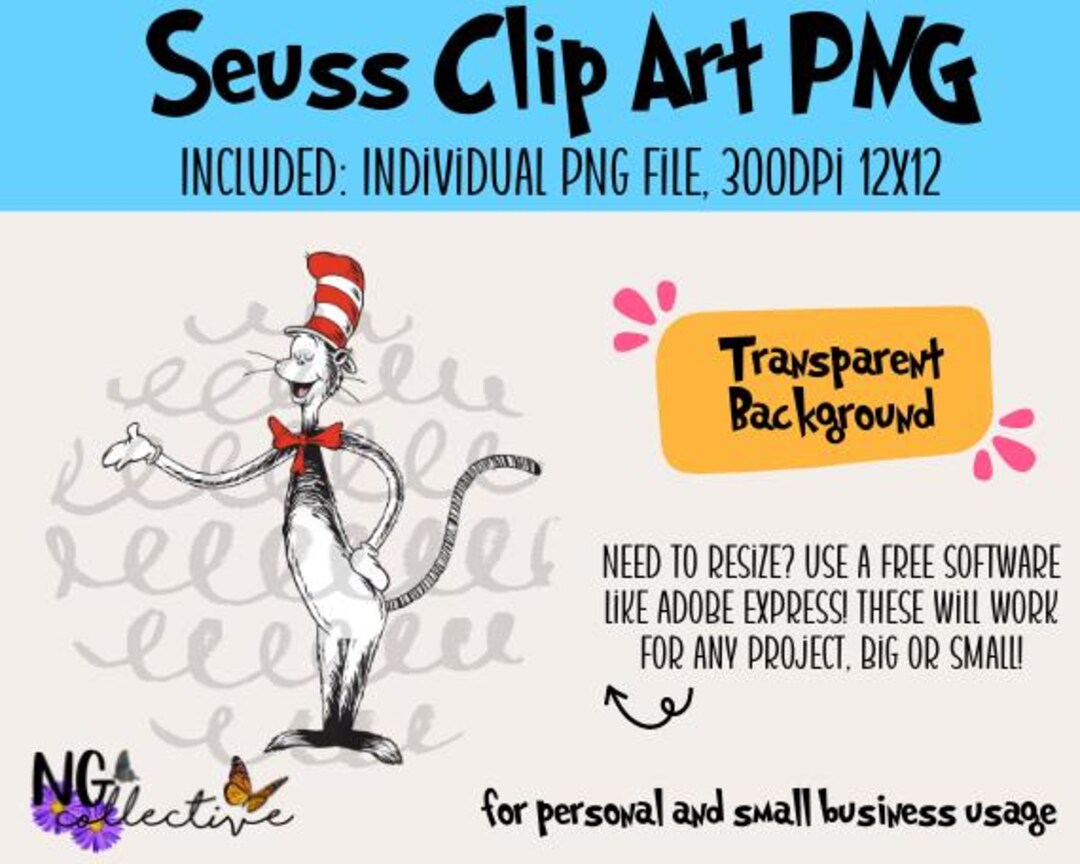 Seuss Art PNG Digital Download Cat in the Hat Library Classroom Party ...