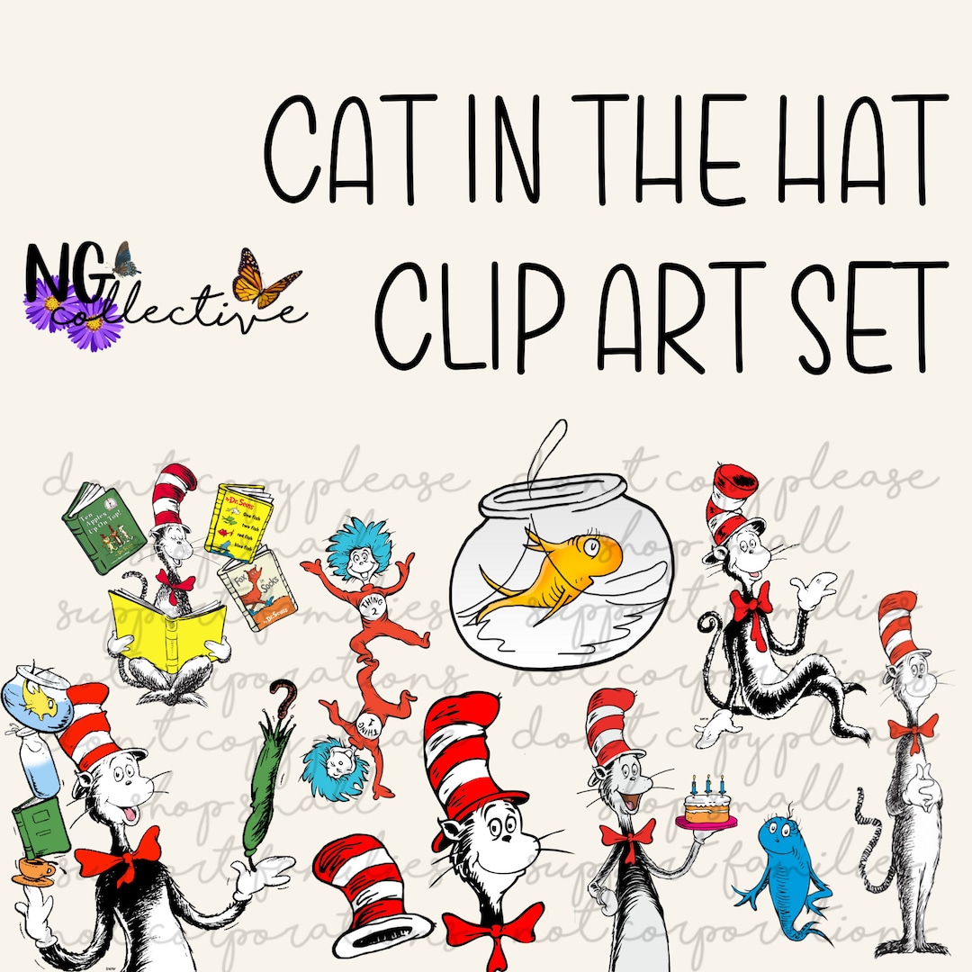 The Cat in the Hat Suess Clip Art Set Transparent PNG Digital Download ...