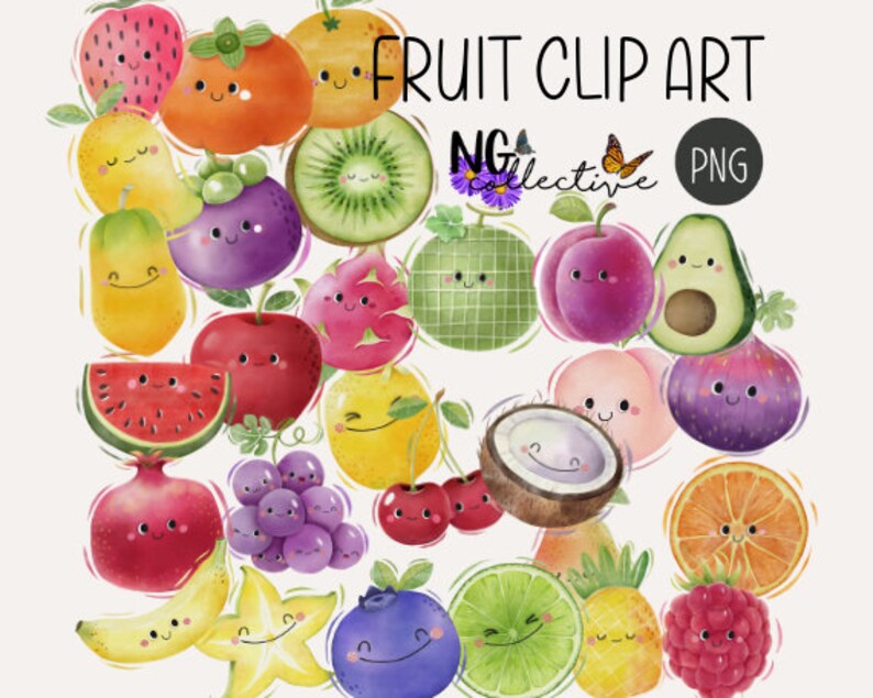 Watercolor Fruit Clip Art Set Transparent PNG Digital - Etsy