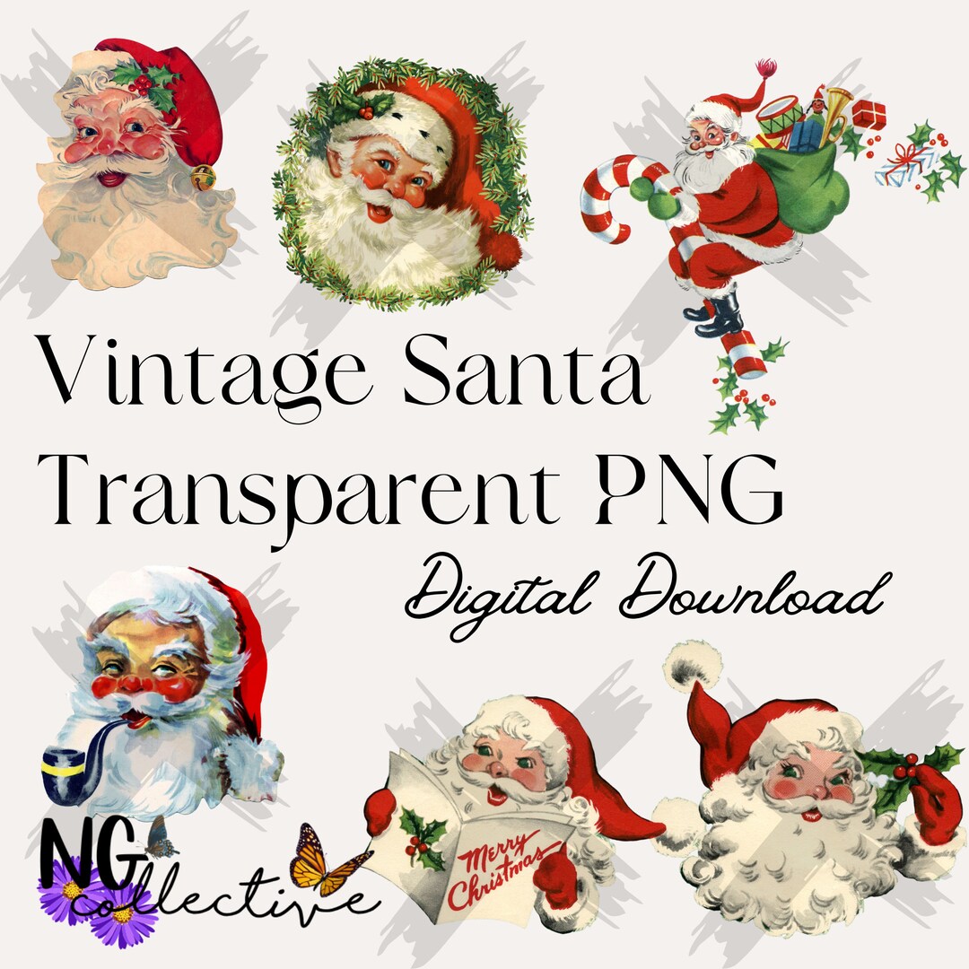 Vintage Santa Clip Art Set / PNG transparente / Descarga digital ...