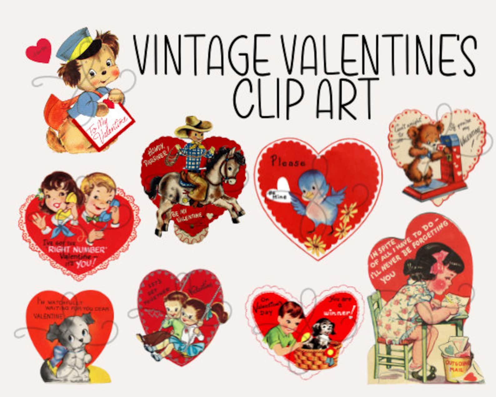 Vintage Valentine's Clip Art Digital Download - Etsy