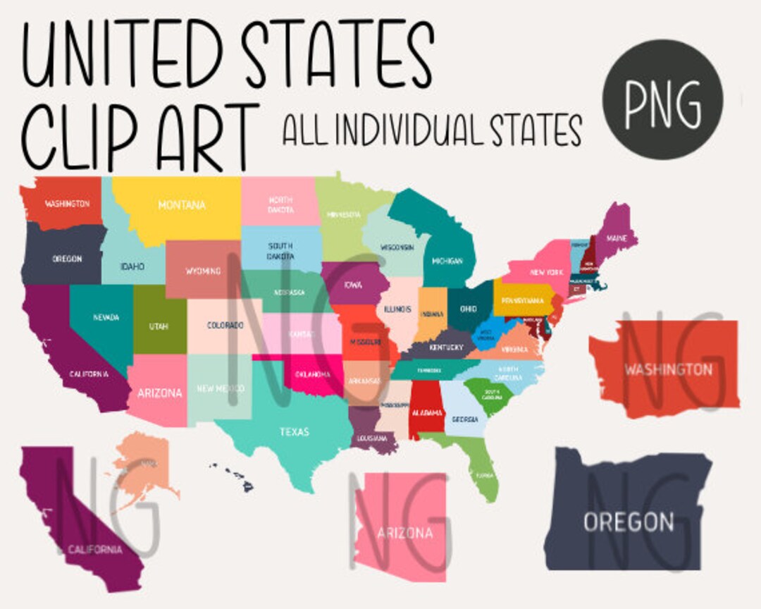 United States Map and Individual States Digital Download Clip Art ...