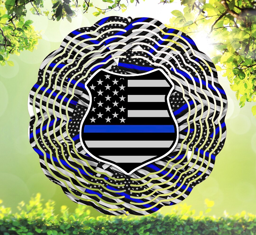 Police Wind Spinner: 3D Metal Yard Art, Thin Blue Line Decor - Etsy