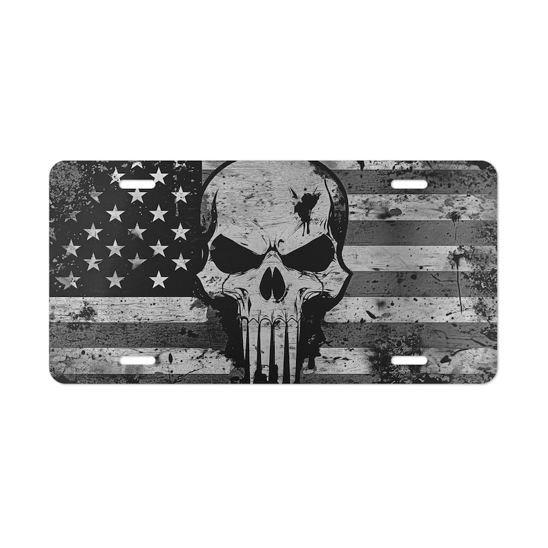 Punisher Skull American Flag Vanity Plate | Distressed Black Gray ...