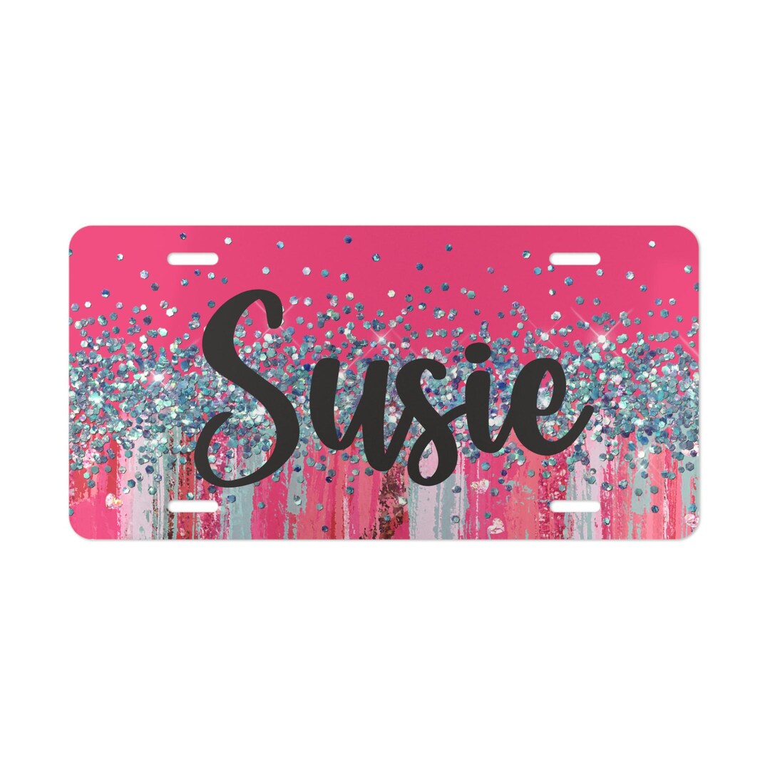 Pink Glitter Drip Vanity Plate | Personalized License Plate - Etsy