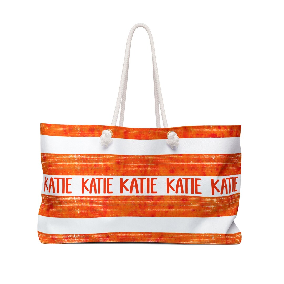 Personalized Stripe Weekender Bag | Orange Striped Tote, Orange Striped ...