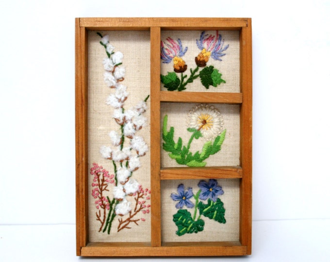 Very Small Vintage Floral Crewel Embroidery Shadow Box - Etsy
