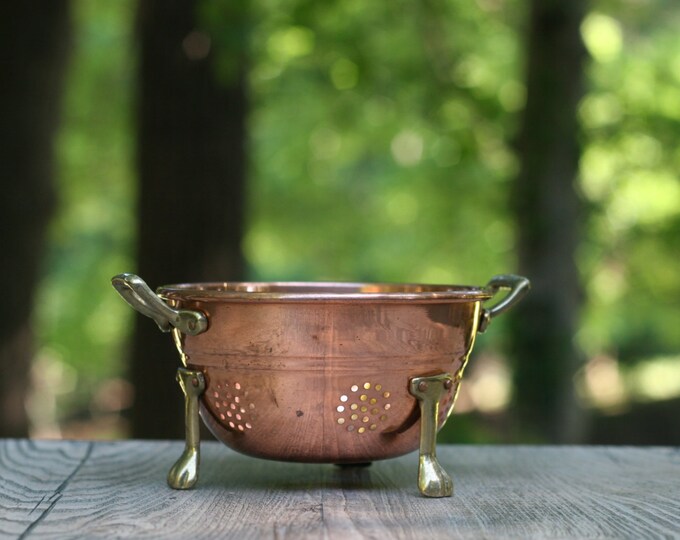 Small Vintage Copper Colander / Copper Berry Bowl / Small Copper and ...