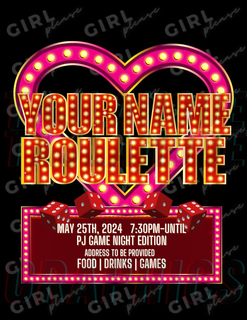 Resha Please - Custom Roulette DIGITAL GRAPHIC/INVITE, Game Night ...
