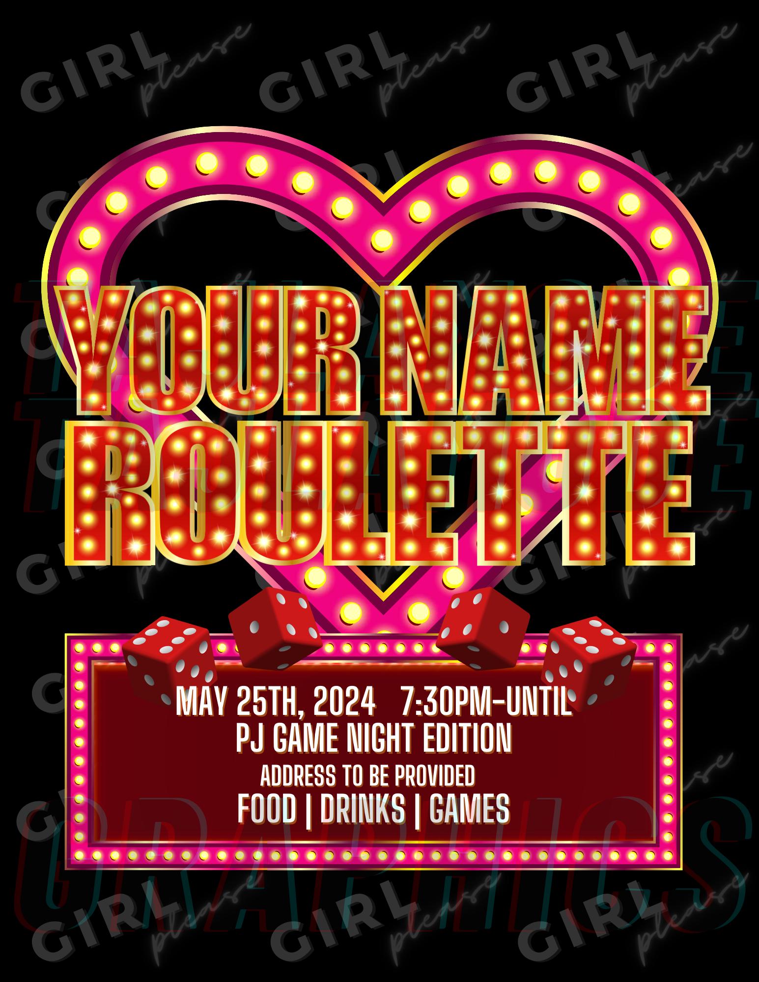 Resha Please - Custom Roulette DIGITAL GRAPHIC/INVITE, Game Night ...
