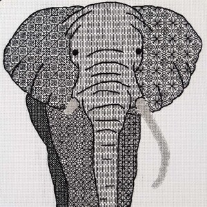 Eleanor the Elephant Blackwork Embroidery Kit - Etsy