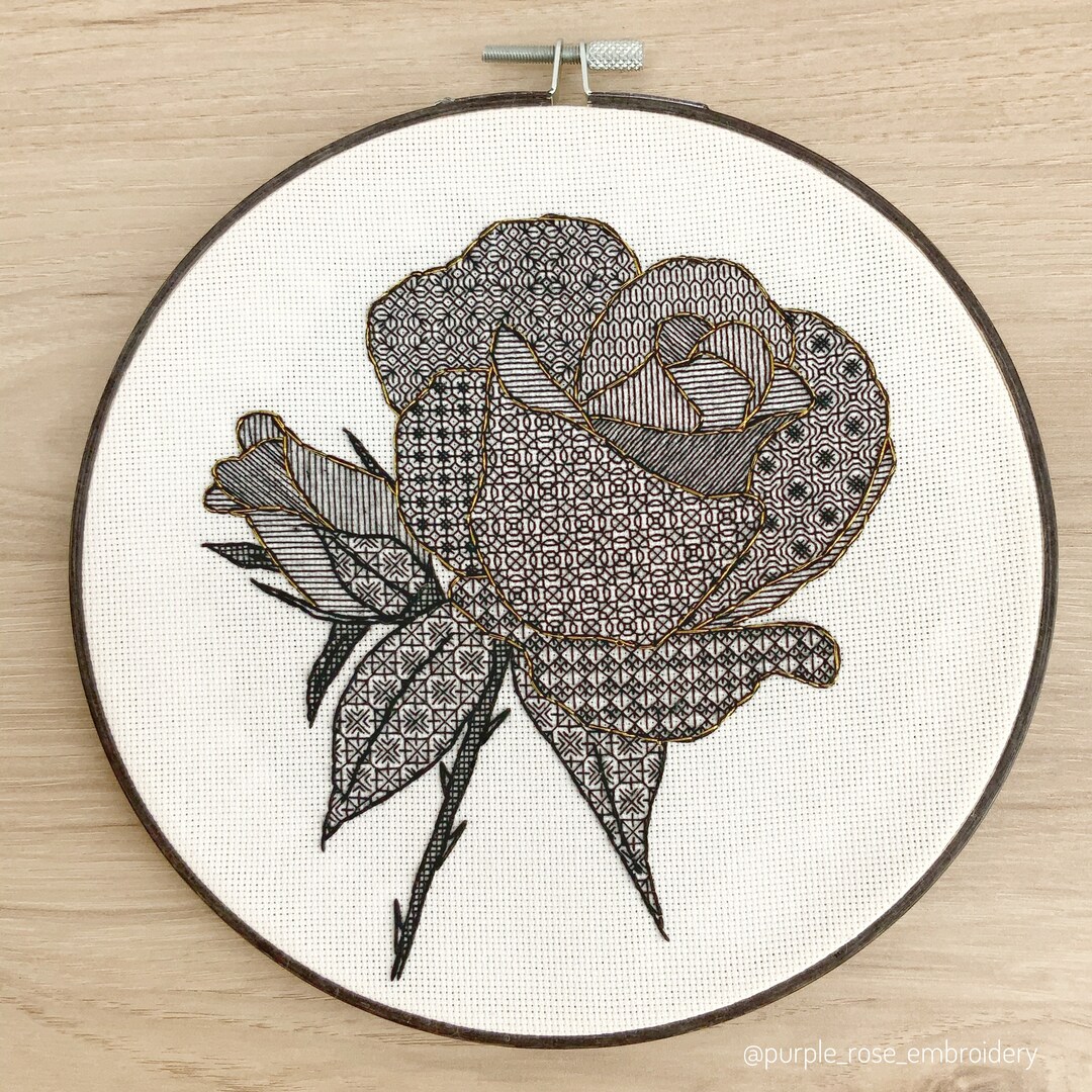 Blackwork Rose Embroidery PDF Pattern - Etsy