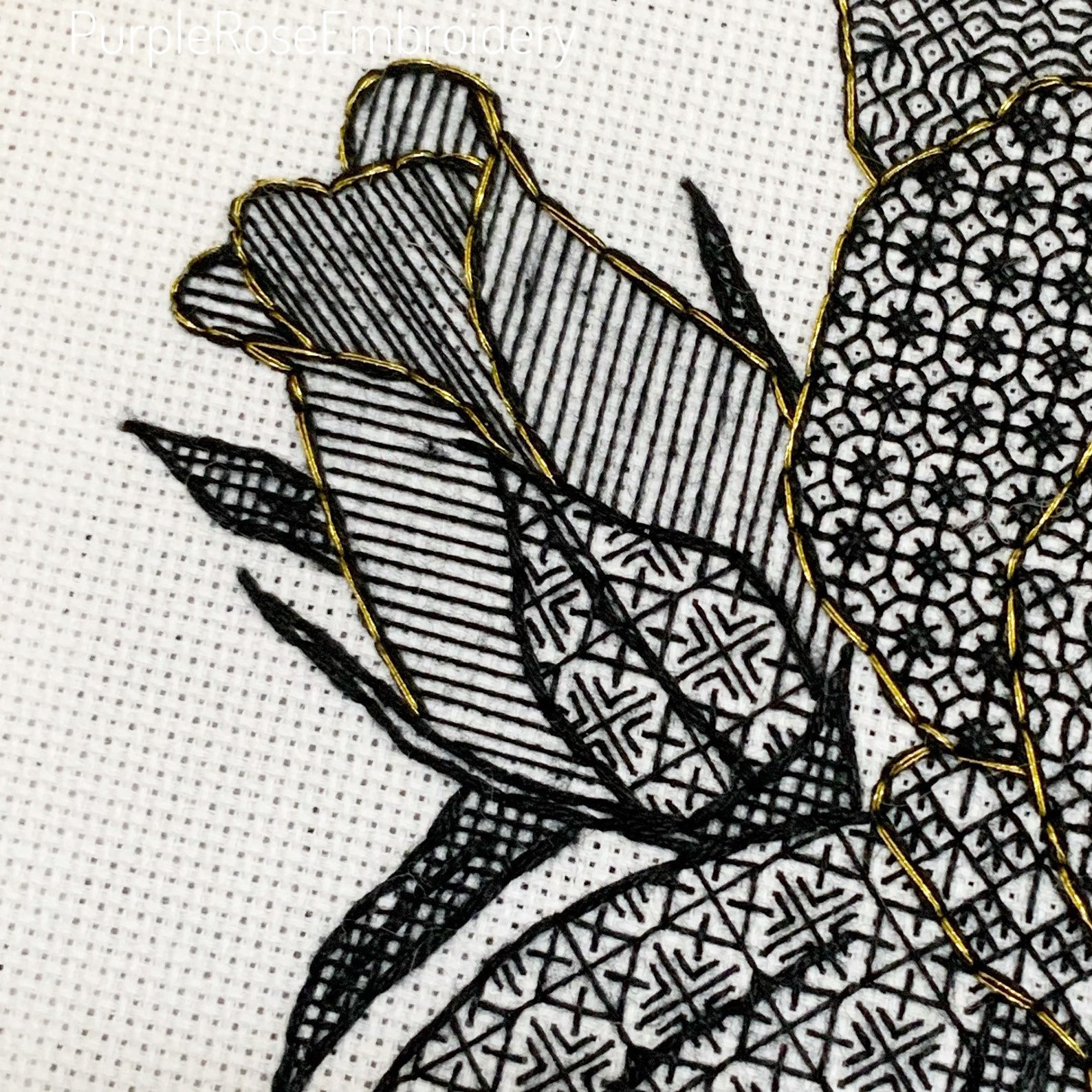 Blackwork Rose Embroidery Kit | Etsy