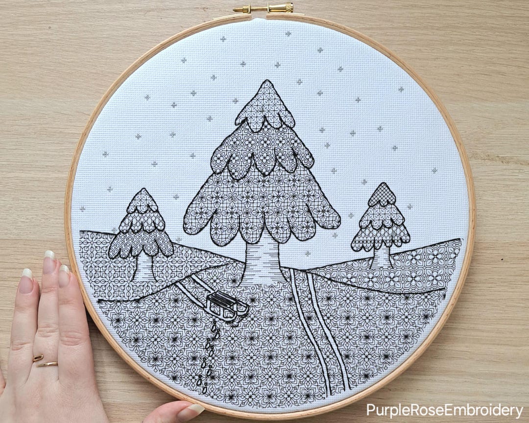Winter Woodland Blackwork Embroidery Kit - Etsy