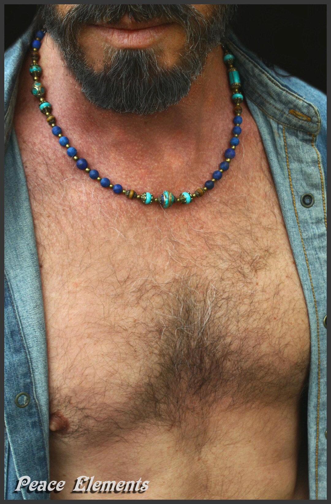 Mens Boho Minimalist Gemstones Necklace / Bohemian Jewelry for Man and ...
