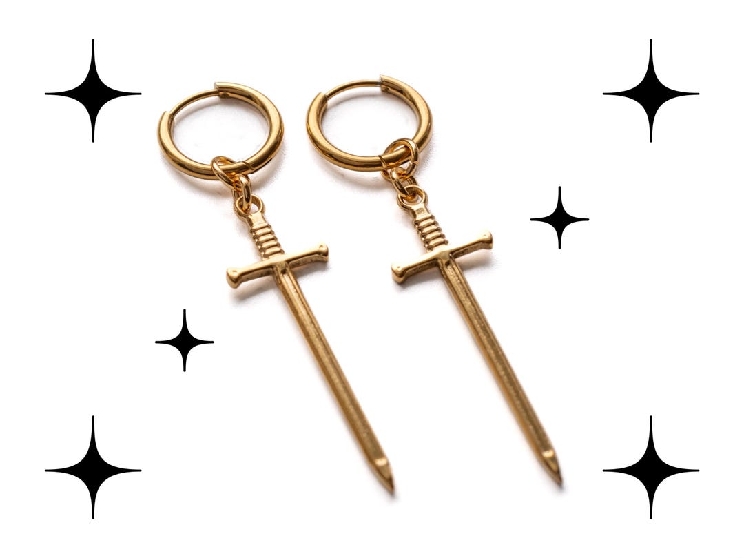 MISERICORDE Gothic Punk Sword Hoop Earrings | Castlecore | Gold Plated ...