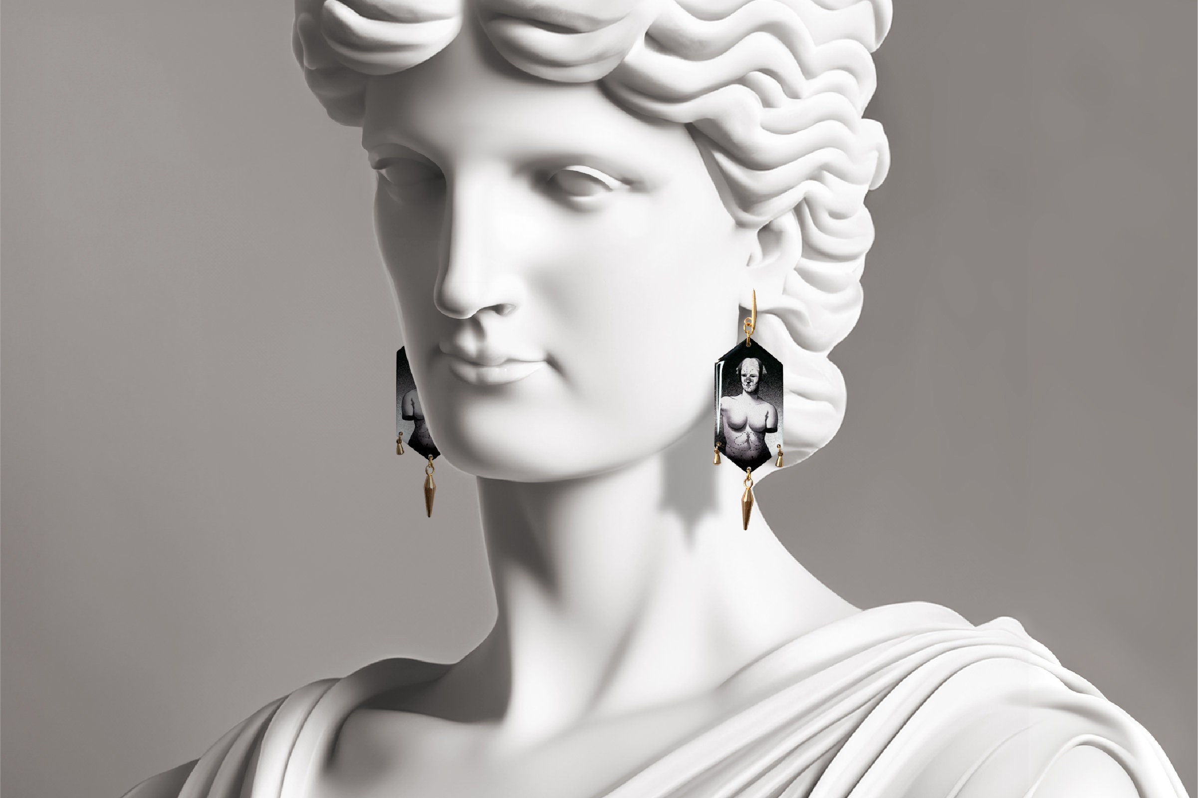 Ancient Greek VENUS De MILO Gothic EARRINGS With 18k Gold Plated ...