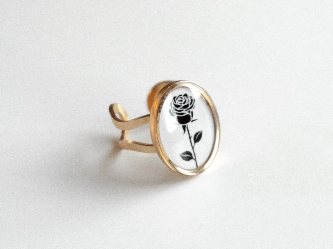 Black Rose Signet Ring | Dark Punk Romantic Jewelry | Oval Shaped 18k ...